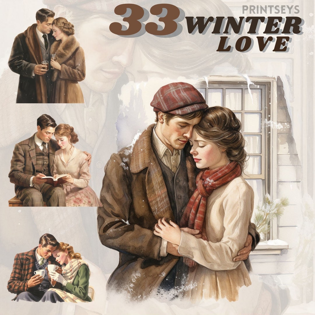 Cozy Winter Vintage Couple Clipart Bundle, Cozy Winter Png, Romantic ...