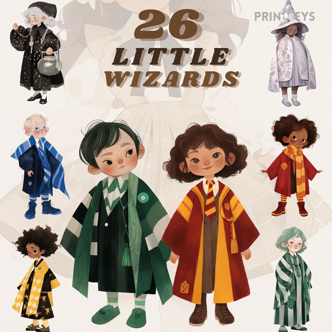 Vintage Little Wizards Clipart Bundle, Wizard Academy, Wizard Students ...