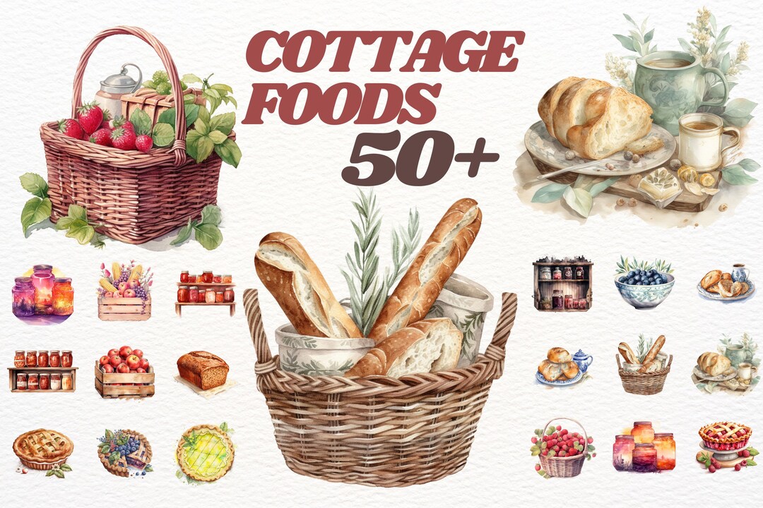 Watercolour Cottagecore Food Clipart Bundle, Cottage Scrapbboking ...
