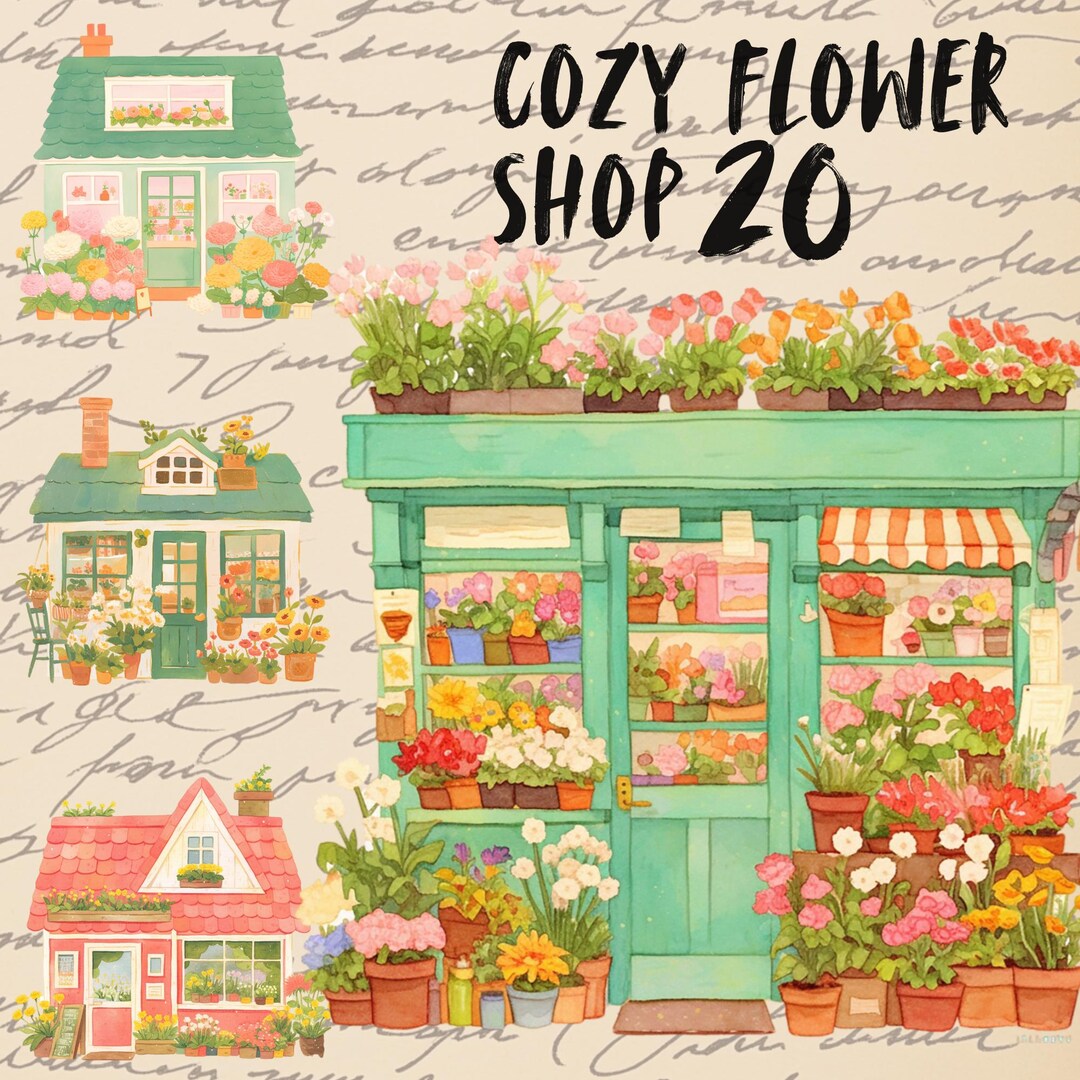 Watercolour Vintage Flower Shop Clipart Bundle, Flower Shop Clipart ...