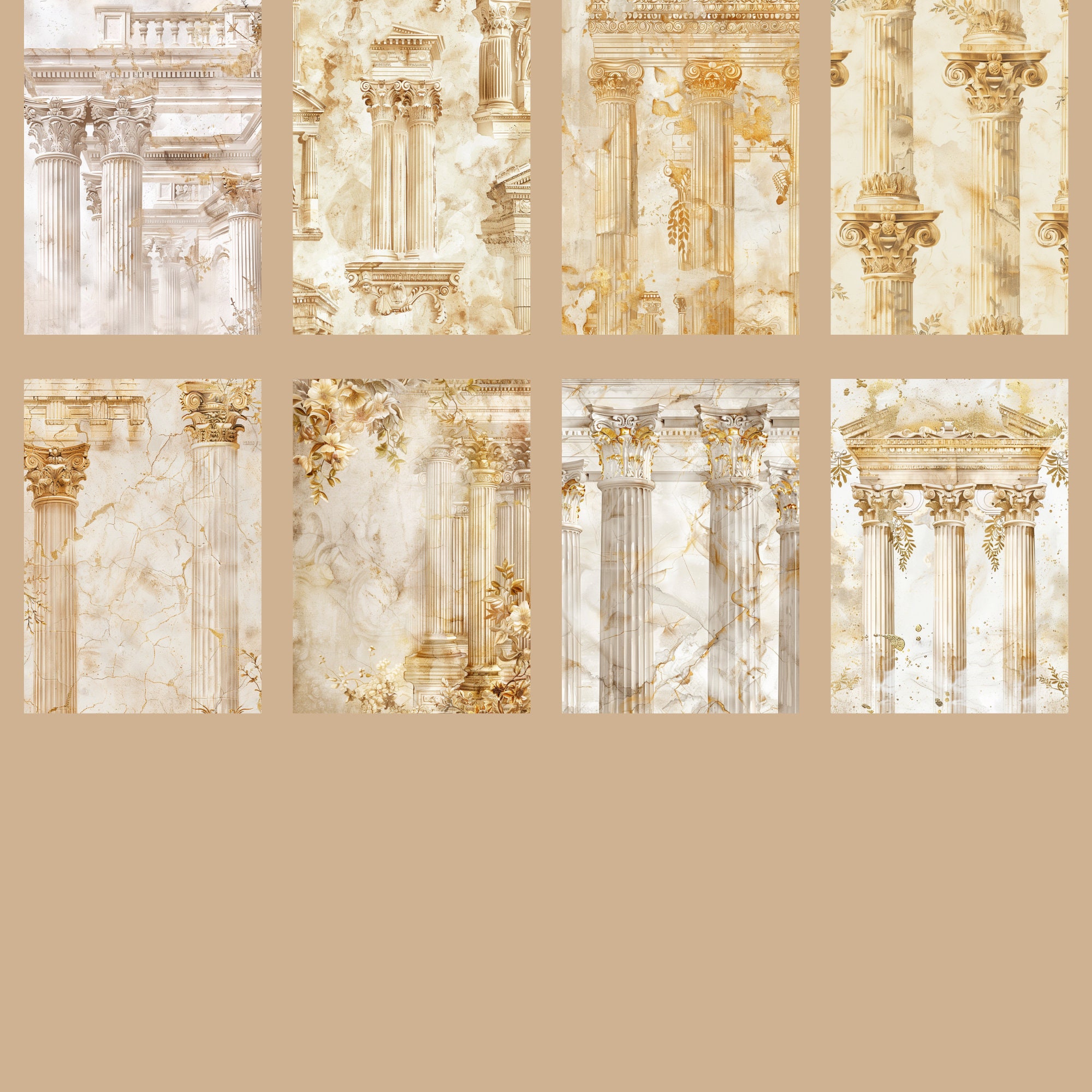Ivory Temple Digital Paper, Greek Travel Vintage Textured Paper ...