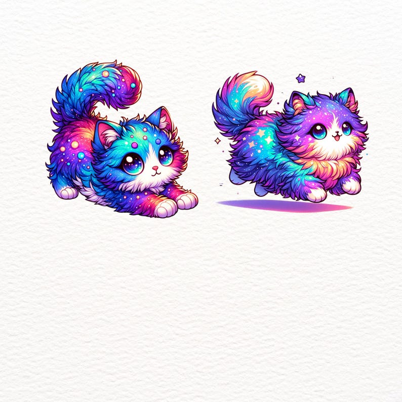 Cute Galaxy Kitten Clipart Set, Fluffy Galaxy Kitten Stickers, Kawaii ...