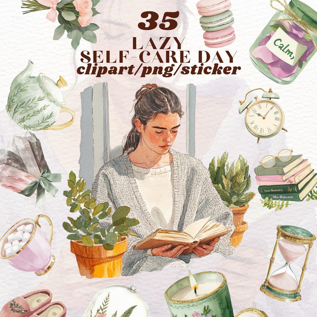 Elegant Lazy Day Clipart Bundle Lazy Day Sticker Set Self Care Goodnote ...