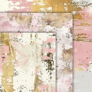 Pink Gold Distressed Grunge Digital Paper, Backgrounds With Distressed ...