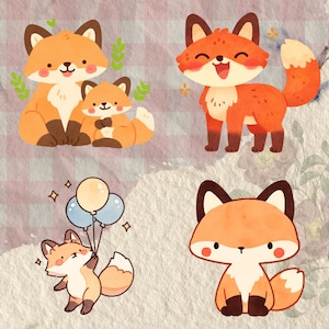 Cute Kawaii Foxes Digital Stickers, Baby Fox Png, Fox Png, Woodland ...