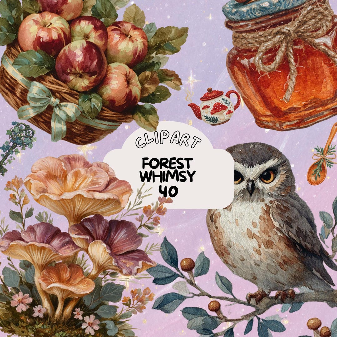 Fantasy Forest Tea Party Clipart Bundle Vintage Sticker Set Goodnote ...