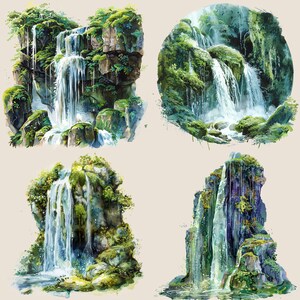 Watercolour Forest Waterfall Digital Sticker, Clipart Bundle, Whimsical ...