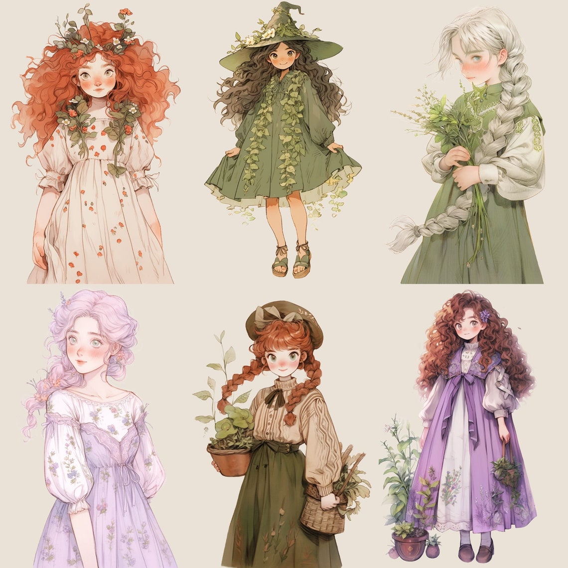 Cute Herbology Witch Clipart Bundle, Wiccan Digital Sticker, Cute ...
