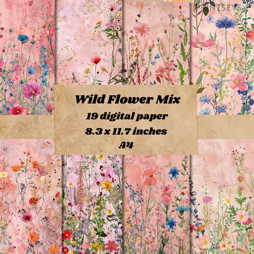 Wildflower Herbal Mix Digital Paper Crafts, Nature Background ...
