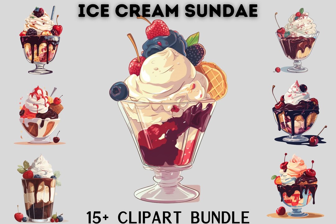 Flat Design Ice Cream Sundae Clipart Bundle, Ice Cream Clipart, Sweets ...