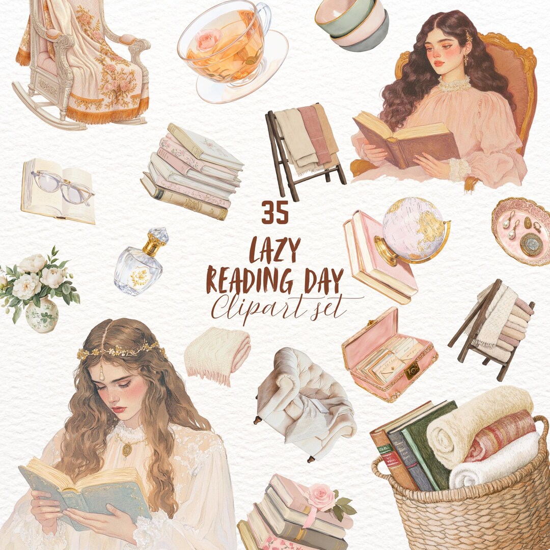 Lazy Reading Day Clipart Bundle Lazy Day Sticker Set Self Care Goodnote Stickers Transparent Png ...
