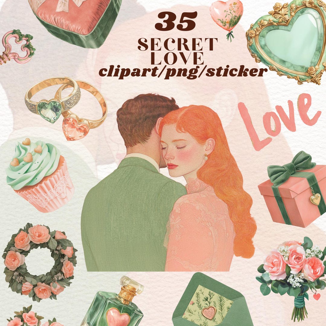 Soft Pink Romance Digital Sticker Set Valentines Png Transparent ...