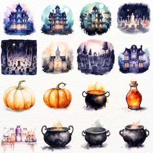 Watercolour Halloween Clipart Bundle, Spooky Clipart, Magical Clipart ...