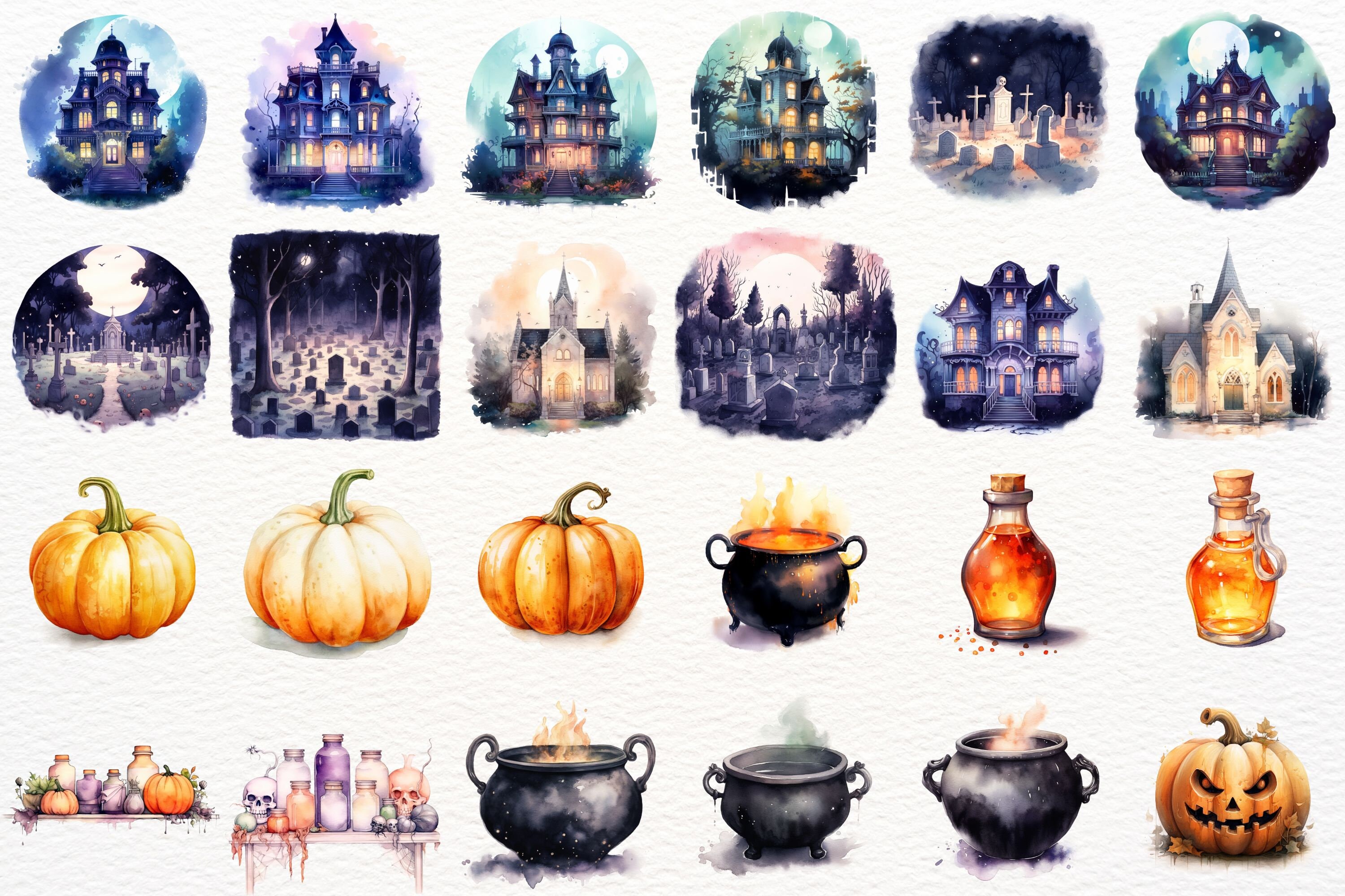 Watercolour Halloween Clipart Bundle, Spooky Clipart, Magical Clipart ...