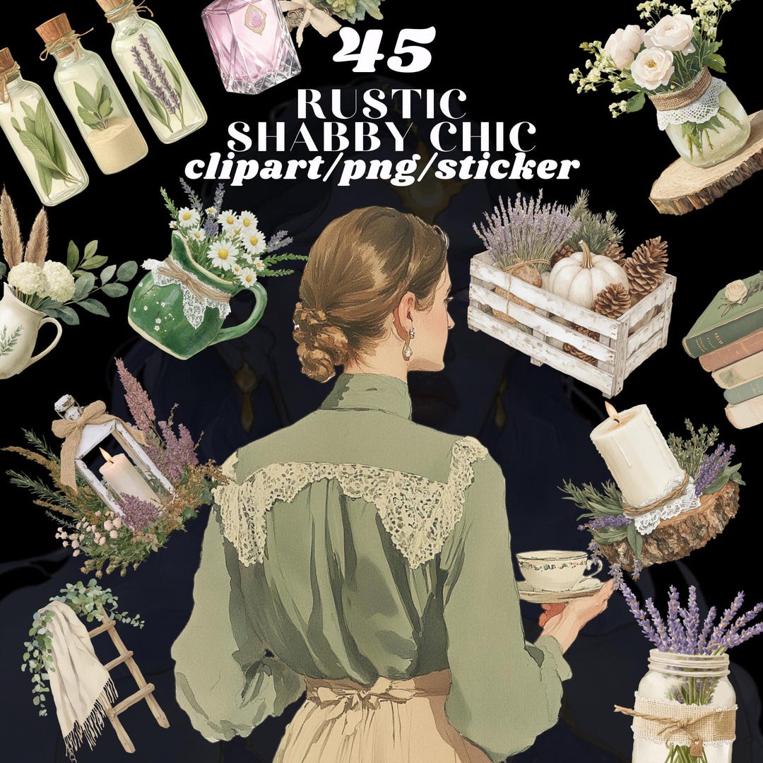 Rustic Shabby Chic Clipart Bundle Rustic Sticker Set Vintage Floral ...