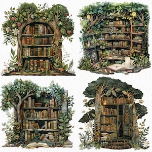 Watercolour Enchanted Forest Library Clipart Bundle, Dark Academia Aesthetic, Bookworm, Mystery ...