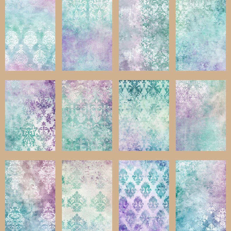 Distressed Pastel Damask Digital Paper, Rustic Vintage Textured Paper ...