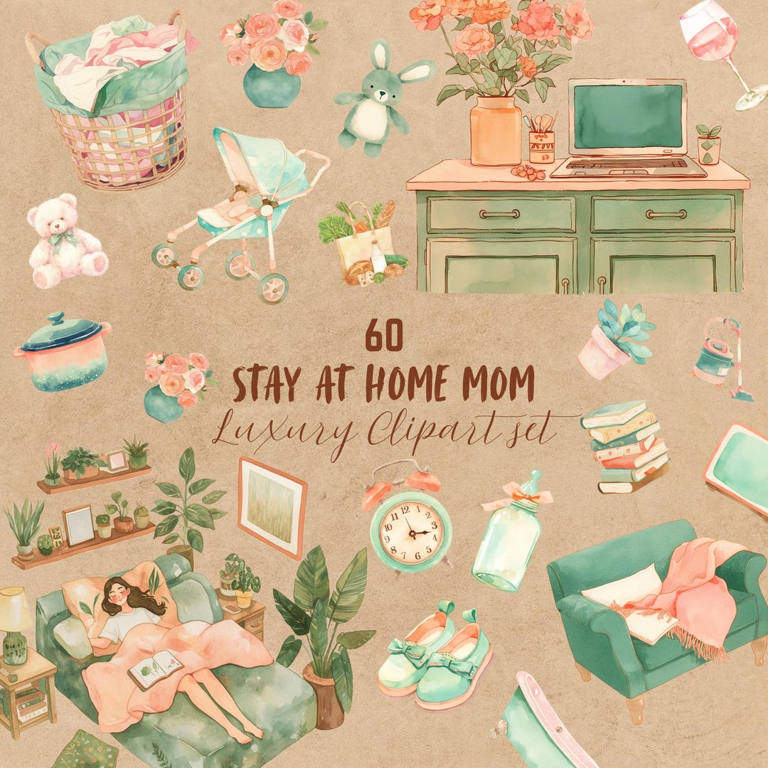 Feminine Stay at Home Mom Digital Sticker Bundle, Watercolour Sahm ...