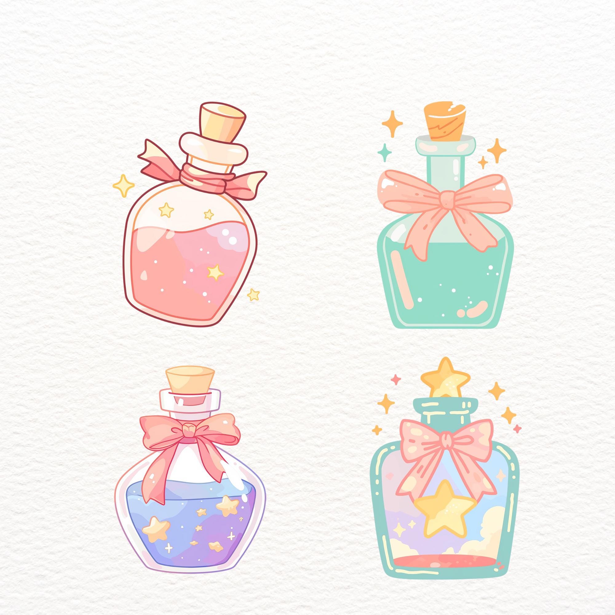Cute Potion Bottles Digital Clipart, Coquette Witchy Aesthetic ...