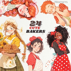 Cute Anime Baker Style Digital Sticker Bundle, Printable Baking Clipart ...