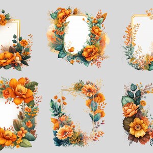 Watercolour Orange Flower Frames Clipart Bundle, Italy Clipart, Vintage ...