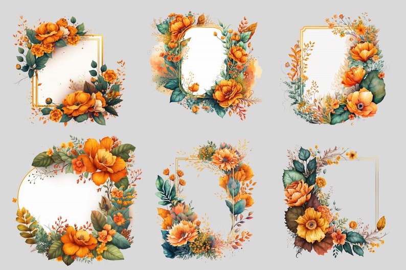 Watercolour Orange Flower Frames Clipart Bundle Italy - Etsy
