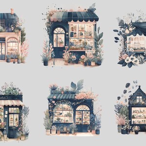 Blue Flower Shop Clipart Bundle, Flower Market, Watercolour Shop ...