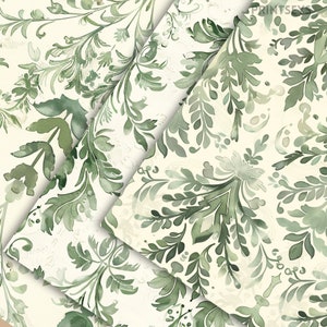 White and Green Damask Digital Paper, Vintage Textured Paper, Scrapbook ...