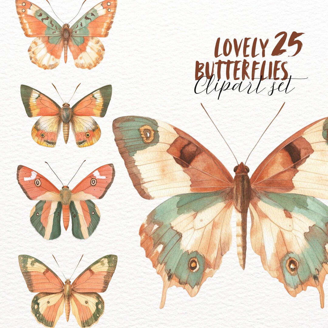 Vintage Rust Butterflies Clipart Set, Goodnotes Bookish Sticker Bundle ...