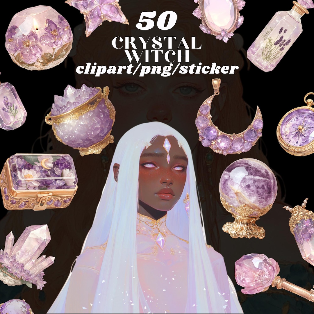 Crystal Witch Clipart Bundle Celestial Wicca Sticker Set Magical ...