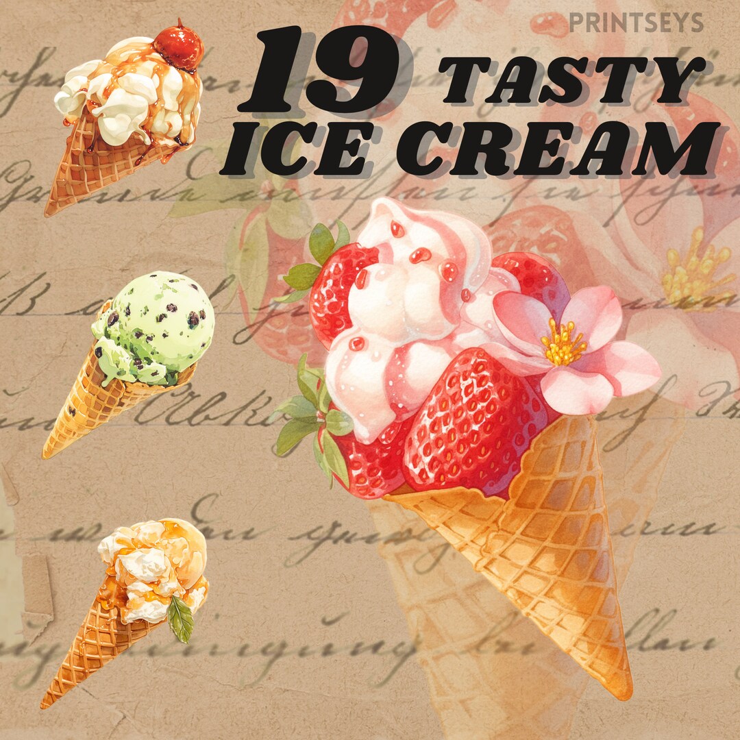 Tasty Ice Cream Cone Digital Stickers, Ice Cream Clipart Bundle ...