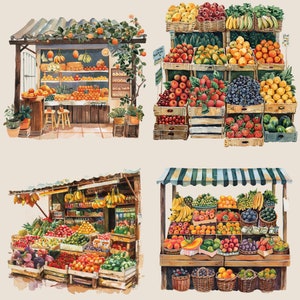 Watercolour Fruit Farmers Market Clipart Bundle, Healthy Eating Clipart ...