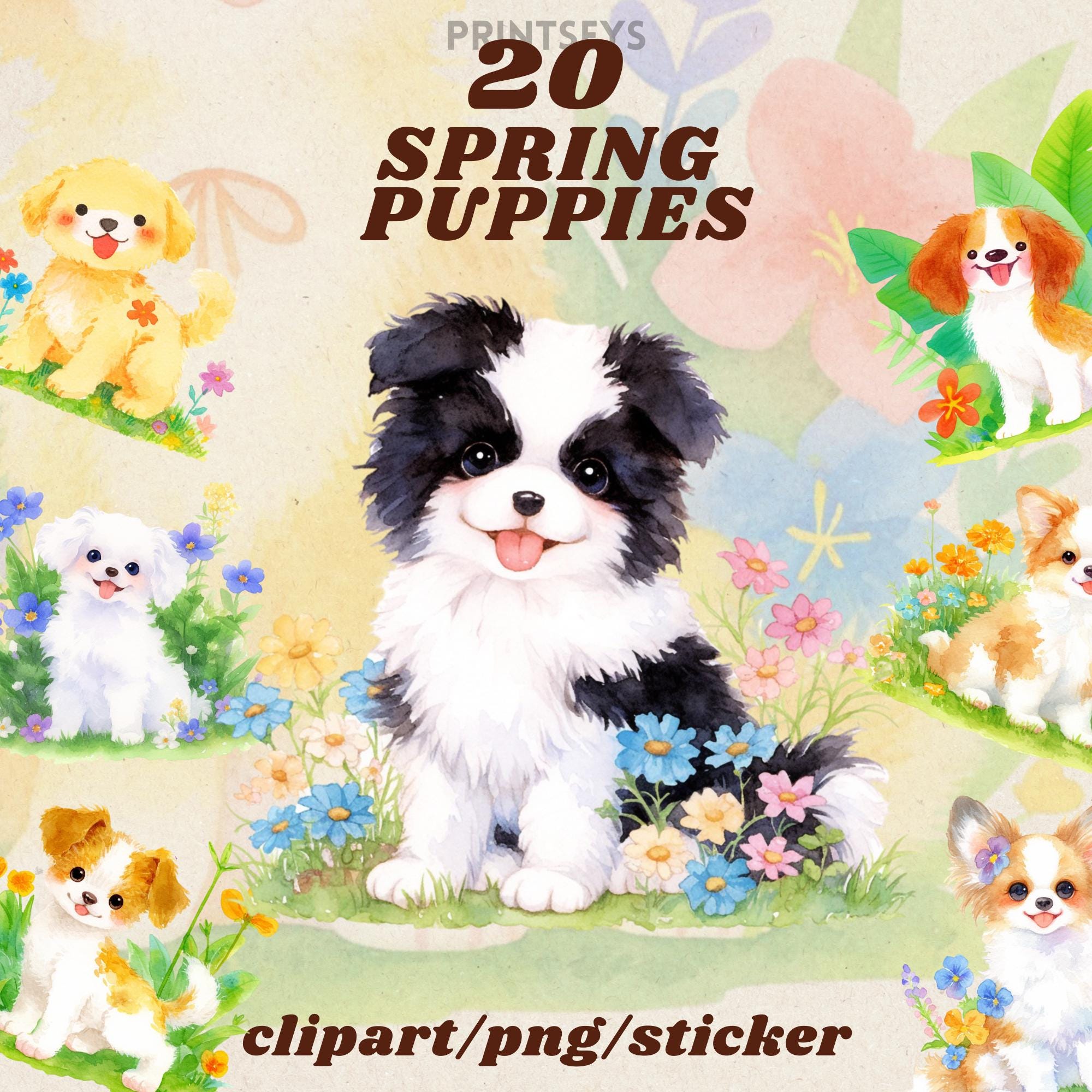 Spring Puppies Clipart Bundle Celestial Cute Sticker Set Magical ...