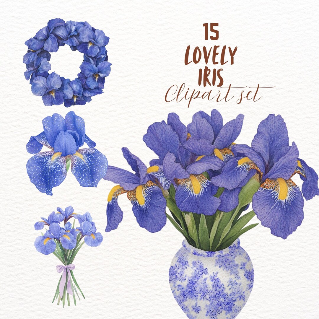 Iris Digital Stickers, Paper Craft Floral Clipart Spring Goodnotes ...