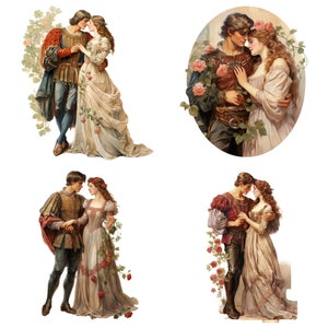 Romantic Romeo and Juliet Clipart Bundle, Vintage Art Png, Aged ...