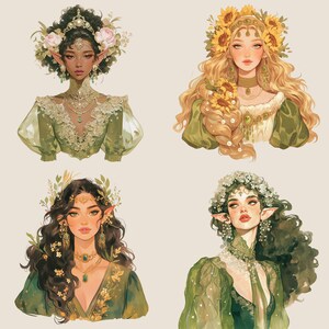 Whimsical Meadow Elf Princess Clipart Bundle, Wiccan Digital Sticker ...