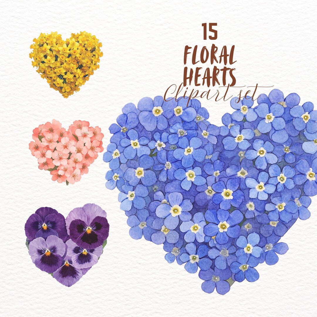 Watercolour Style Floral Hearts Clipart Bundle, Spring Flower Goodnotes ...