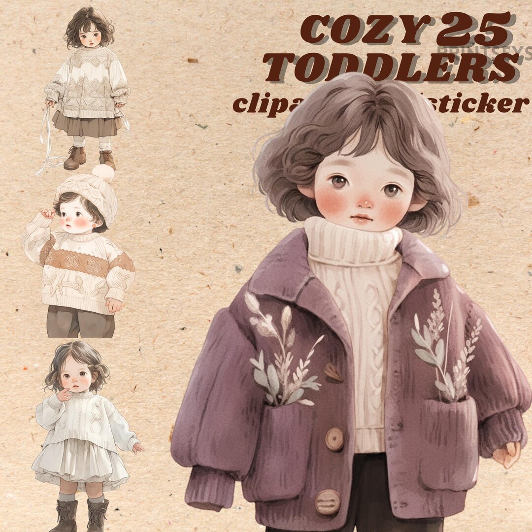 Cute Cottagecore Toddler Kid Fashion Outfit Clipart Bundle, Vintage ...