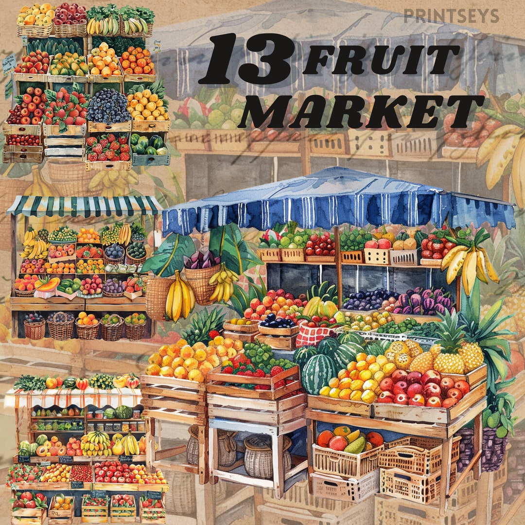 Watercolour Fruit Farmers Market Clipart Bundle, Healthy Eating Clipart ...