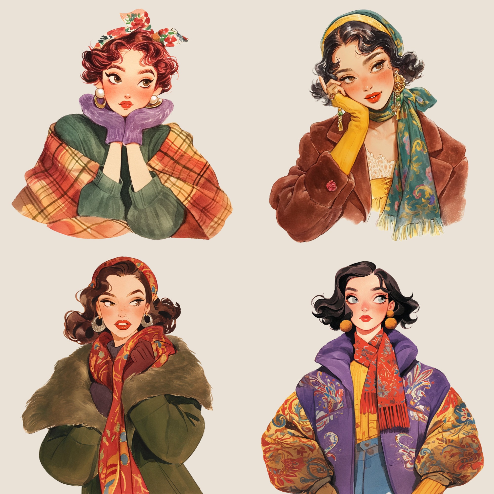 Vintage Cold Weather Girls Clipart Bundle, Sutumn Fashion Digital ...