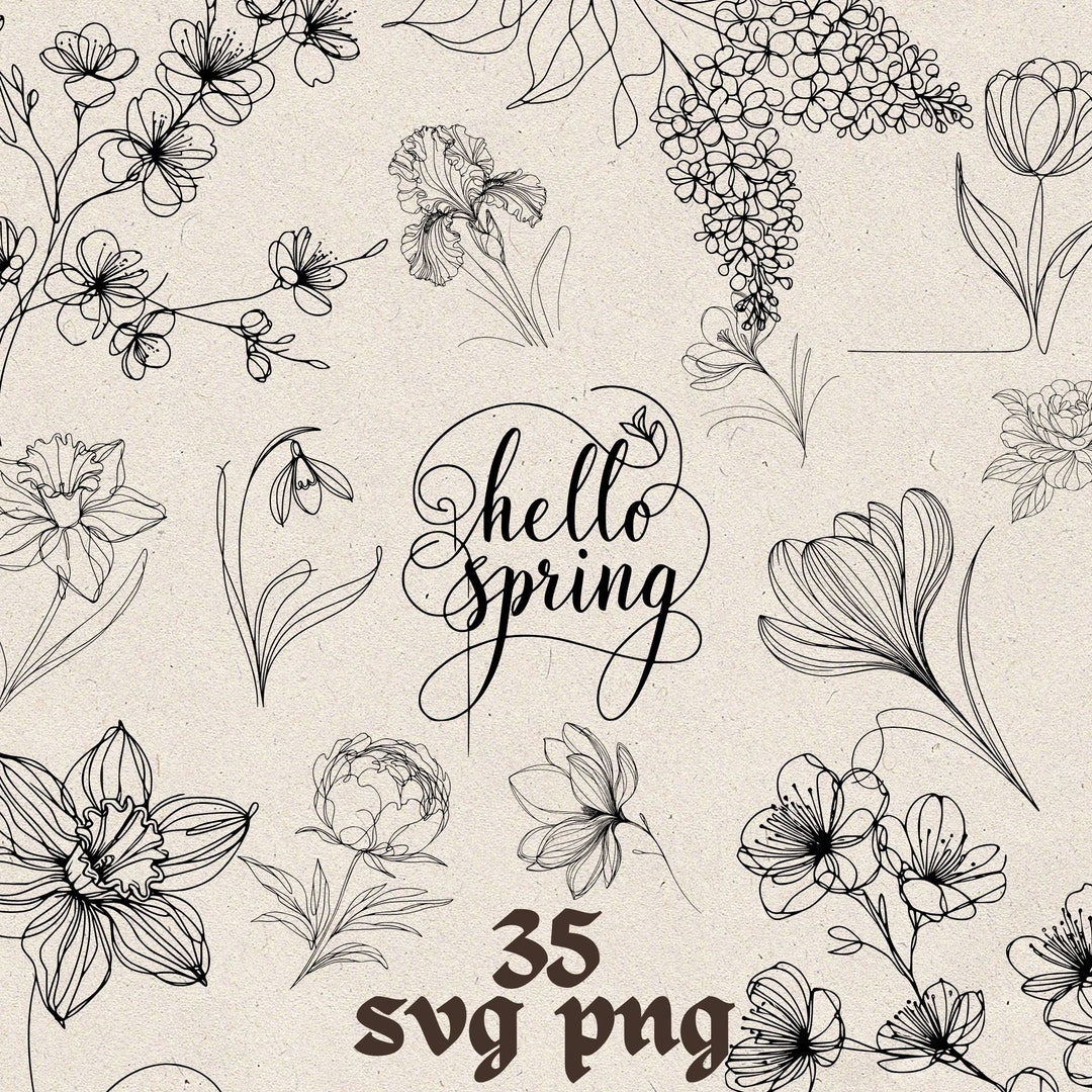 Svg Lineart Spring Flower Bundle, Spring Floral Svg, Scaleable Flowers ...