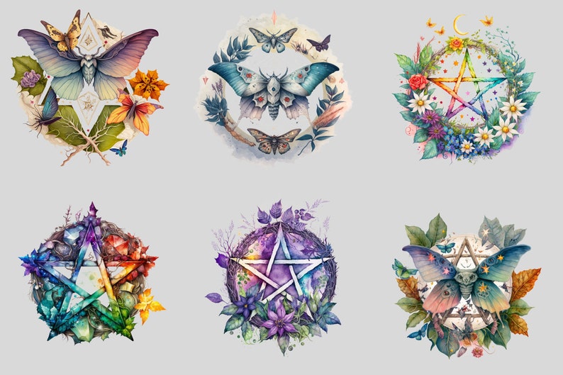 Best Watercolour Pentagram Clipart Bundle, Wiccan Png, Magic Clip Art ...