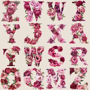 Watercolour Red and Pink Peony Alphabet Digital Sticker, Clipart Bundle ...