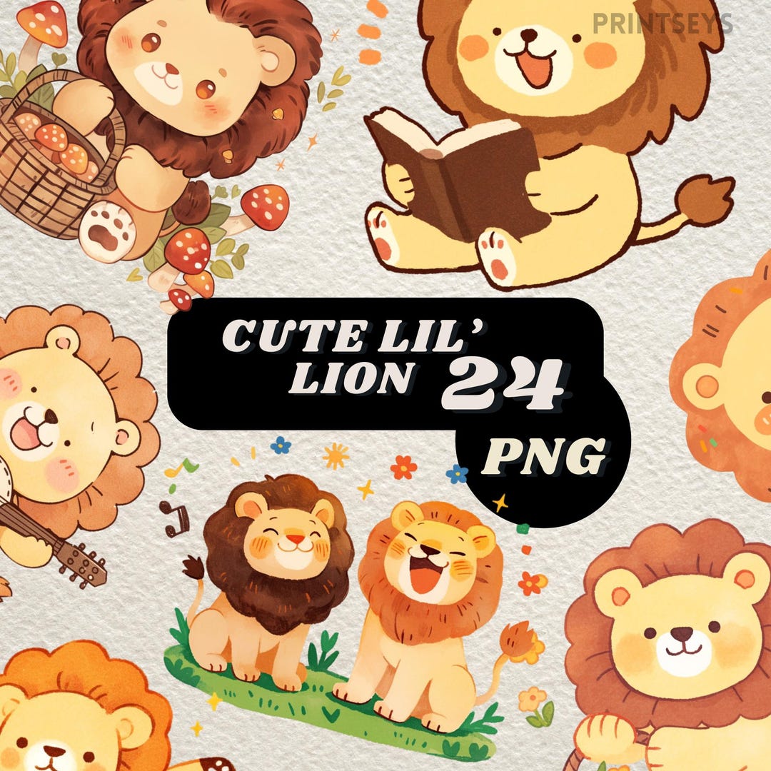 Cute Kawaii Lions Digital Stickers, Baby Lion Png, Lion Png, Safari ...