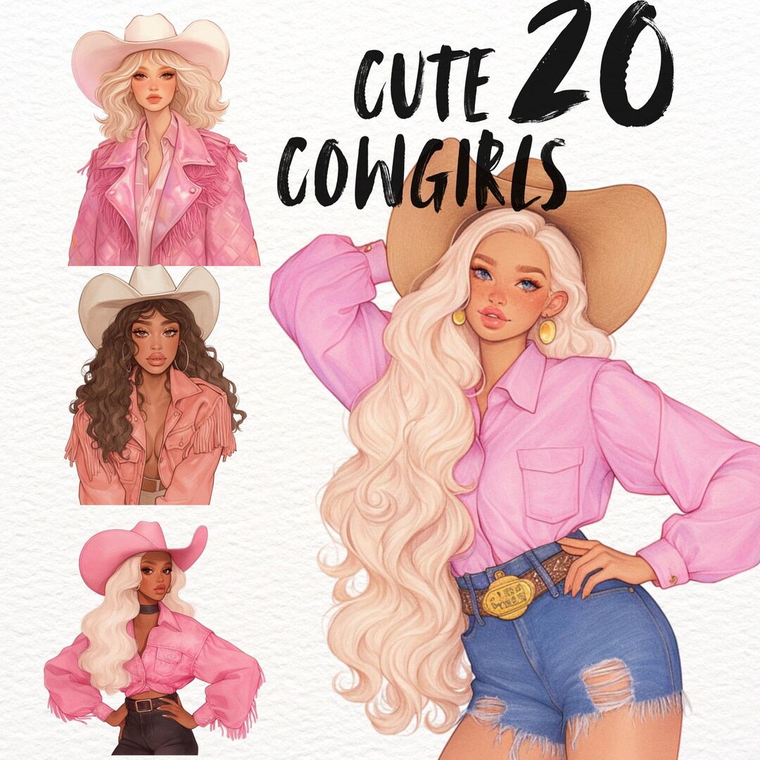 Pink Cowgirls Digital Stickers, Watercolour Country Clipart, Goodnotes ...