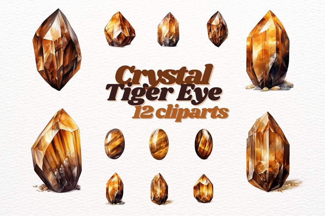 Watercolour Tiger Eye Crystal Clipart Bundle, Brown Crystal, Fantasy ...