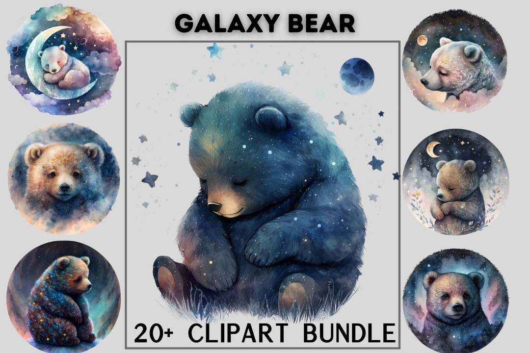 Watercolour Style Cosmic Bears Clipart Bundle , Celestial Bear, Png ...