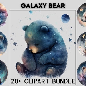 Watercolour Style Cosmic Bears Clipart Bundle , Celestial Bear, Png ...