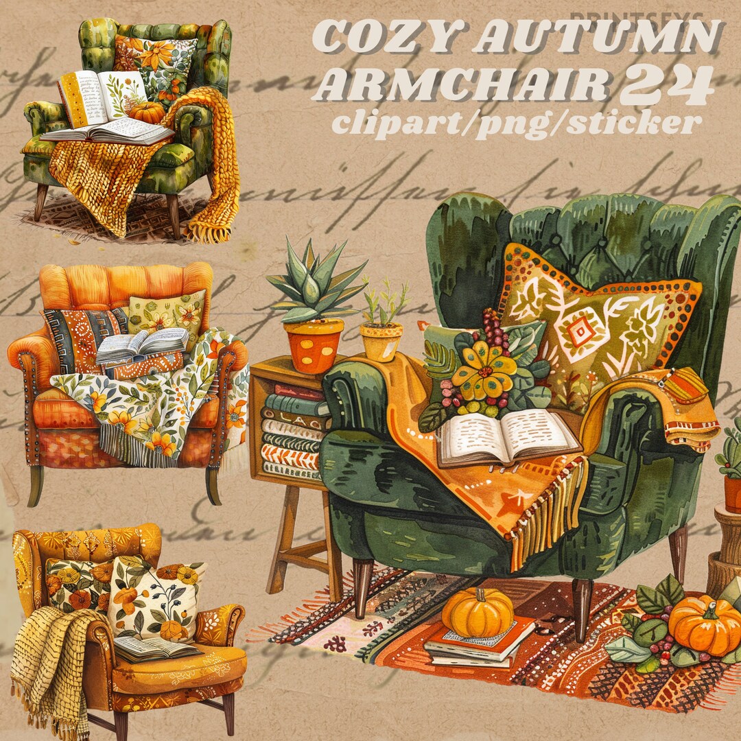 Cozy Autumn Armchair Digital Sticker, Digital Journal Stickers, Autumn ...