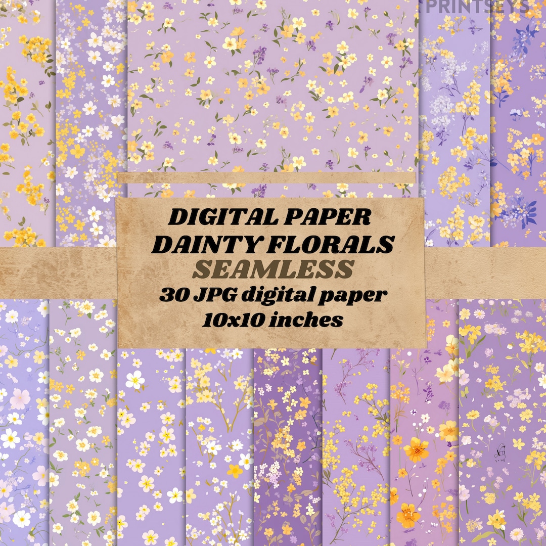 Dainty Lilac Florals Digital Paper,watercolour Soft Lilac Yellow ...